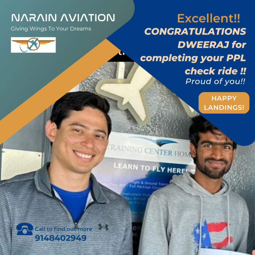 EXCELLENT Dweeraj on completing PPL check ride. – Narainaviation